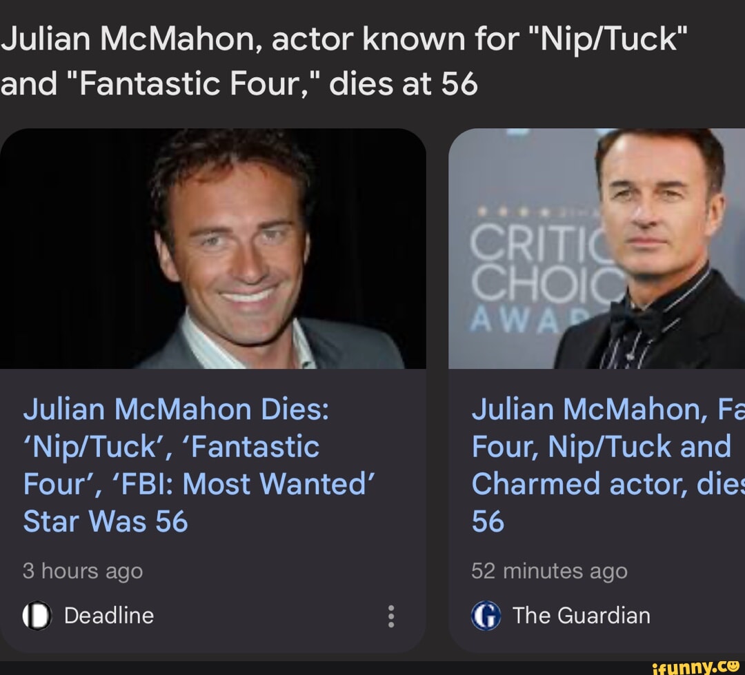 Julian McMahon, actor known for and "Fantastic Four," dies at 56 Julian ...