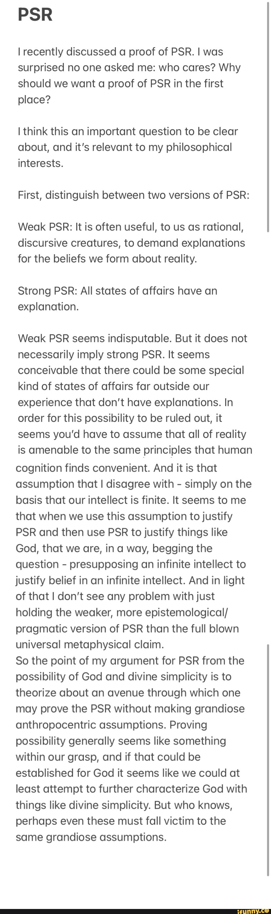 PSR I recently discussed a proof of PSR. I was surprised no one asked ...