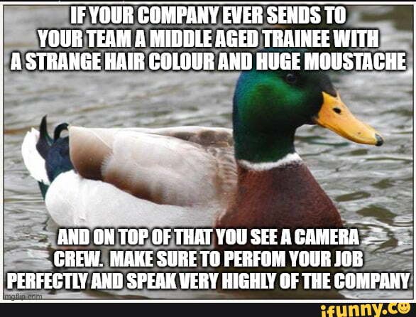 IF YOUR COMPANY EVER SENDS TO YOUR TEAM A MIDDLE AGED TRAINEE WITH A ...