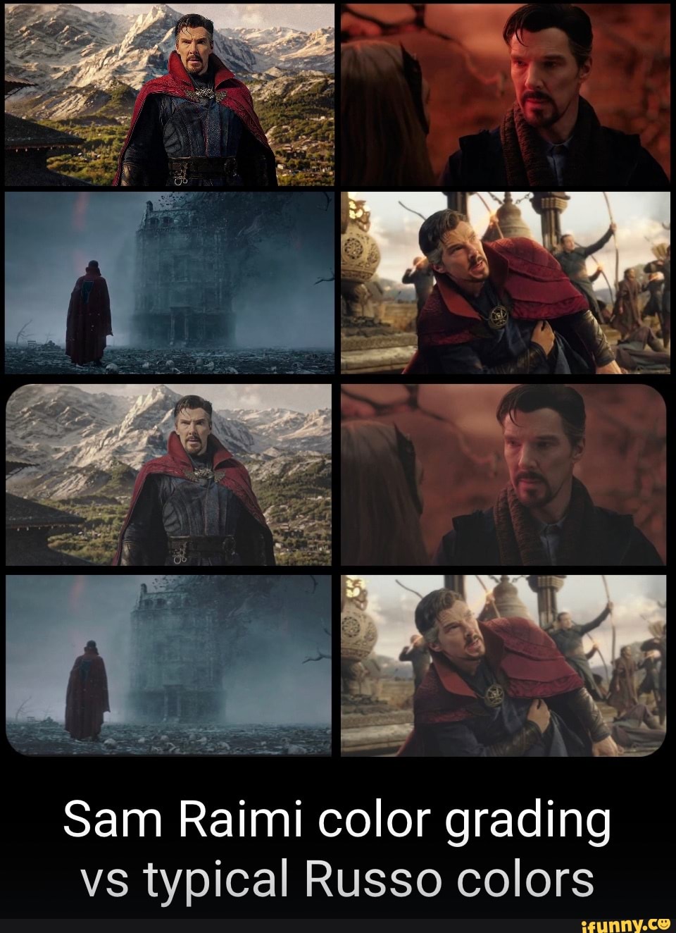 Sam Raimi color grading vs typical Russo colors - iFunny