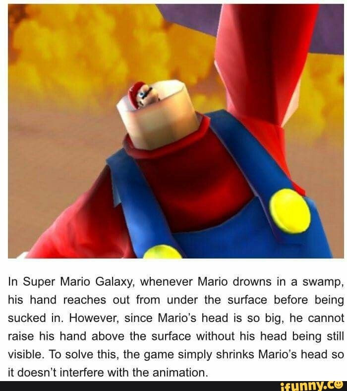 In Super Mario Galaxy, whenever Mario drowns in a swamp, his hand ...