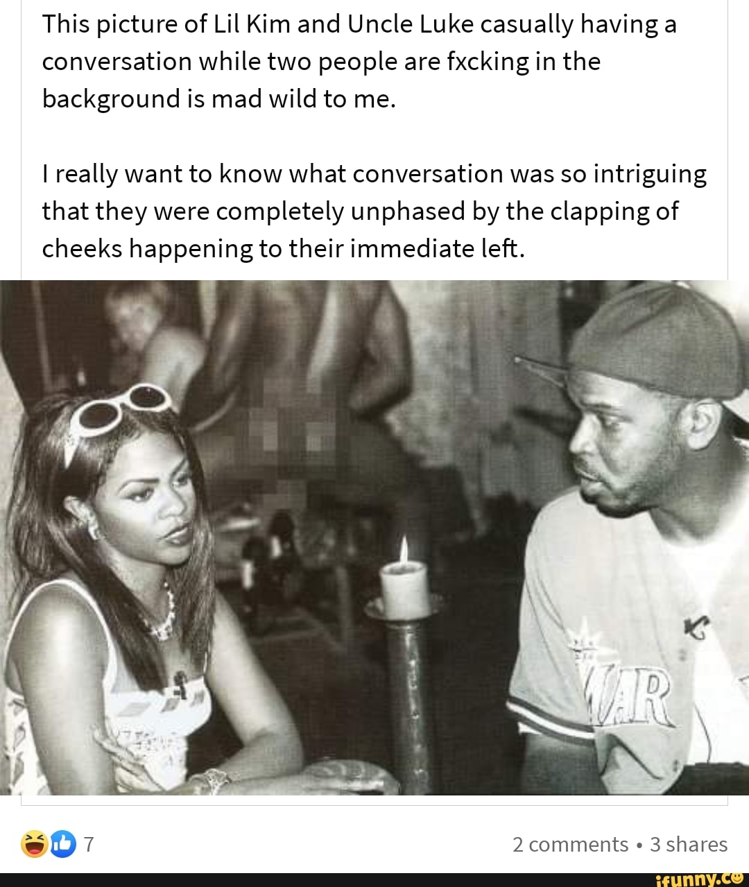 This picture of Lil Kim and Uncle Luke casually having a conversation ...