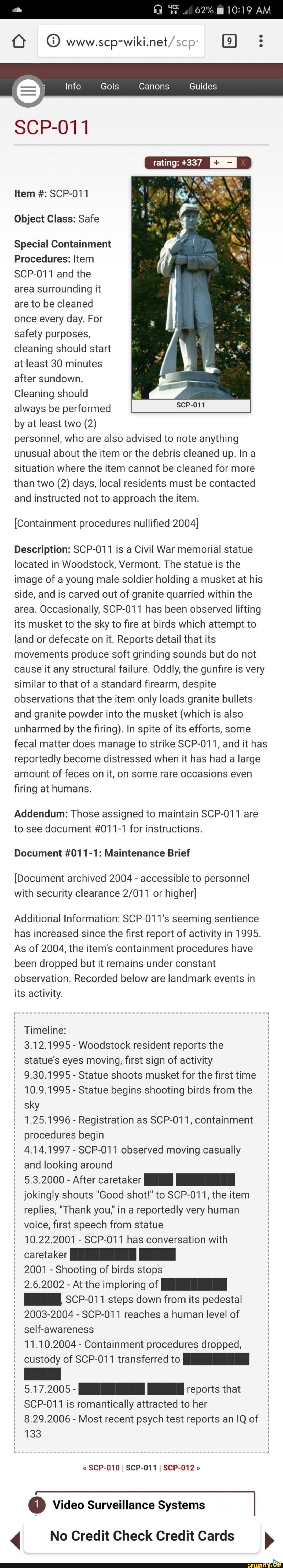 SCP-01 1 Item #: SCP-011 Object Class: Safe Special Containment ...