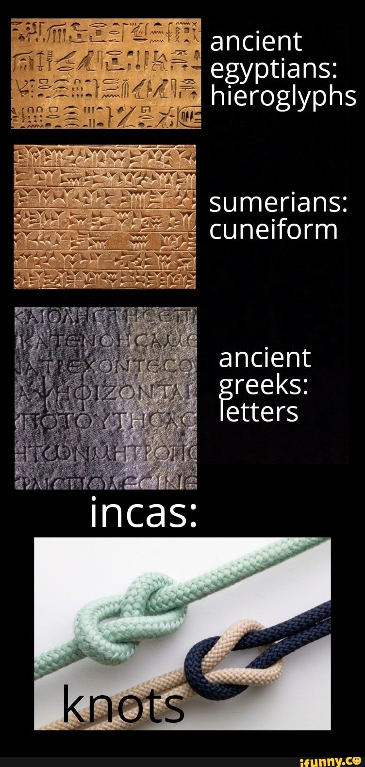Incas: ancient egyptians: hieroglyphs sumerians: cuneiform ancient ...