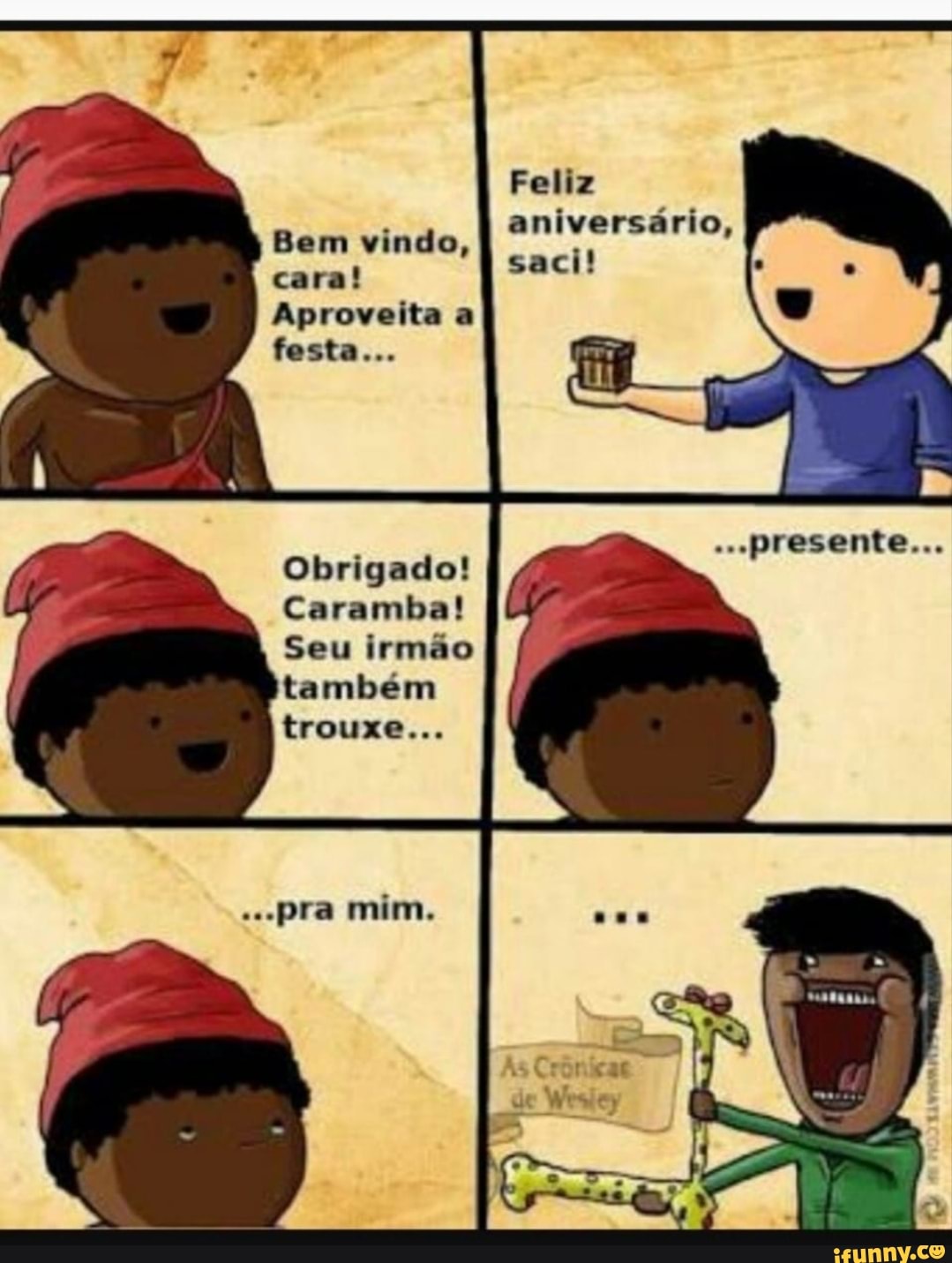 Feliz aniversário, saci! Bem vindo, cara! Aproveita a Obrigado! Caramba ...