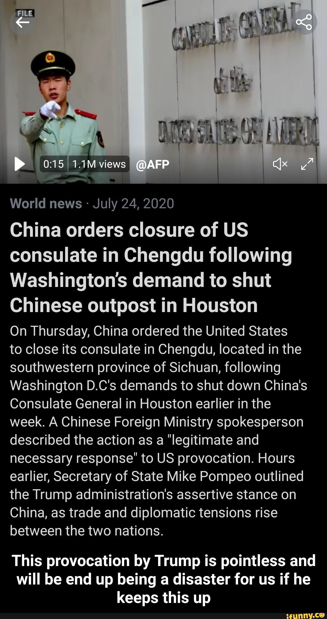 0:15 I 1.1M views World news July 24, 2020 China orders closure of US ...