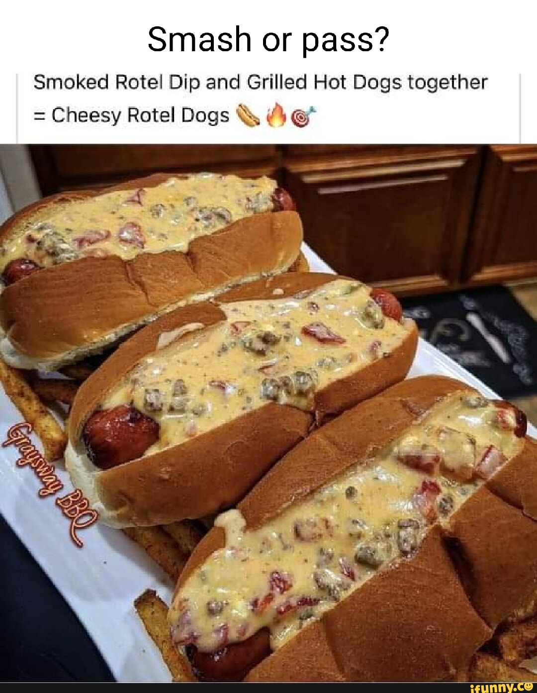 Smash or pass? Smoked Rotel Dip and Grilled Hot Dogs together = Cheesy ...