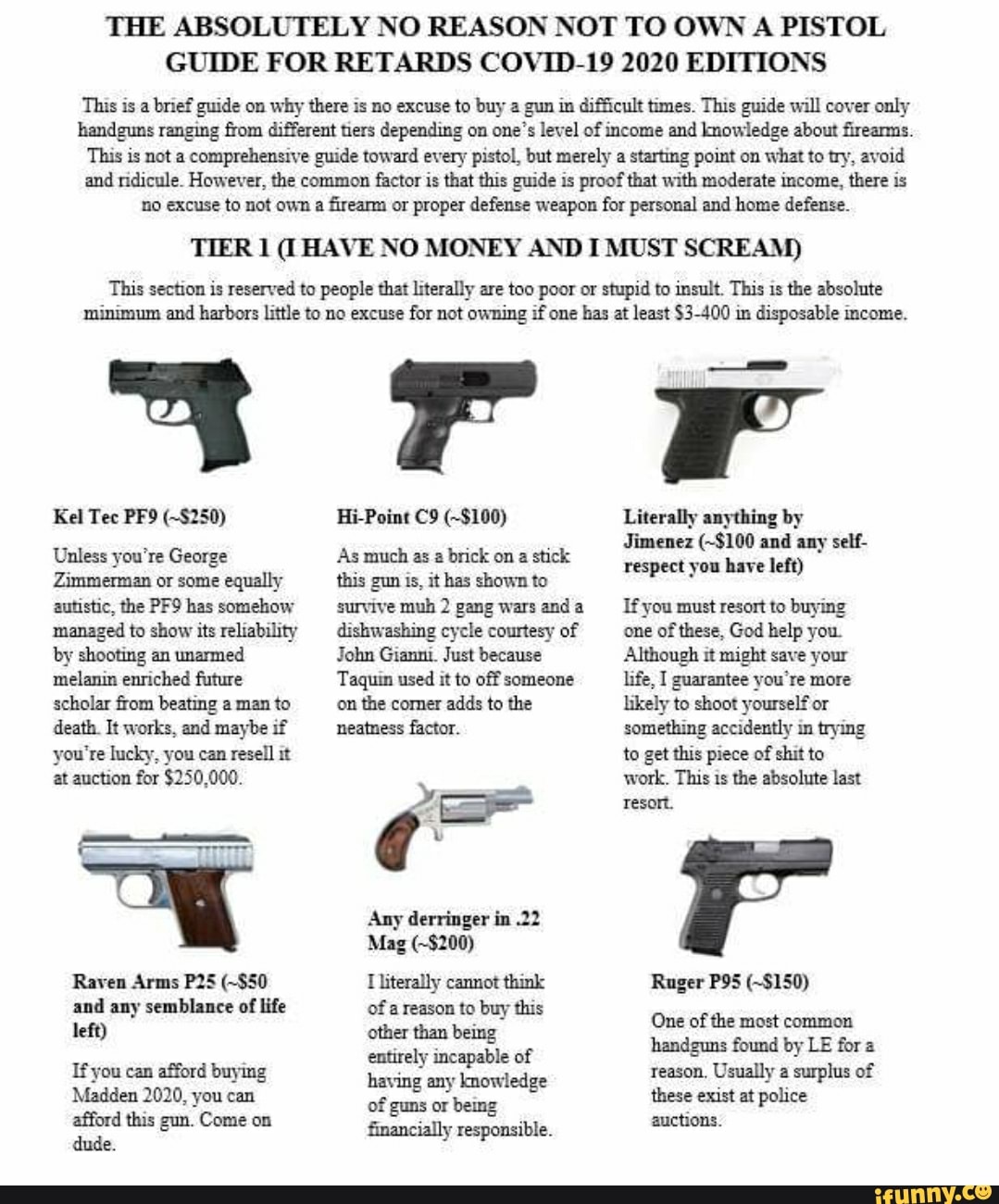 THE ABSOLUTELY NO REASON NOT TO OWN A PISTOL GUIDE FOR RETARDS COVID-19 ...