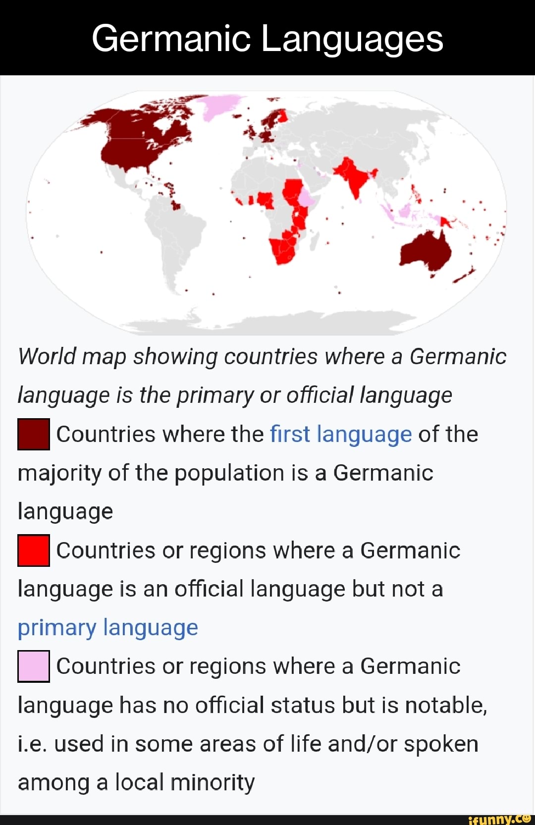Germanic Languages World map showing countries where a Germanic ...