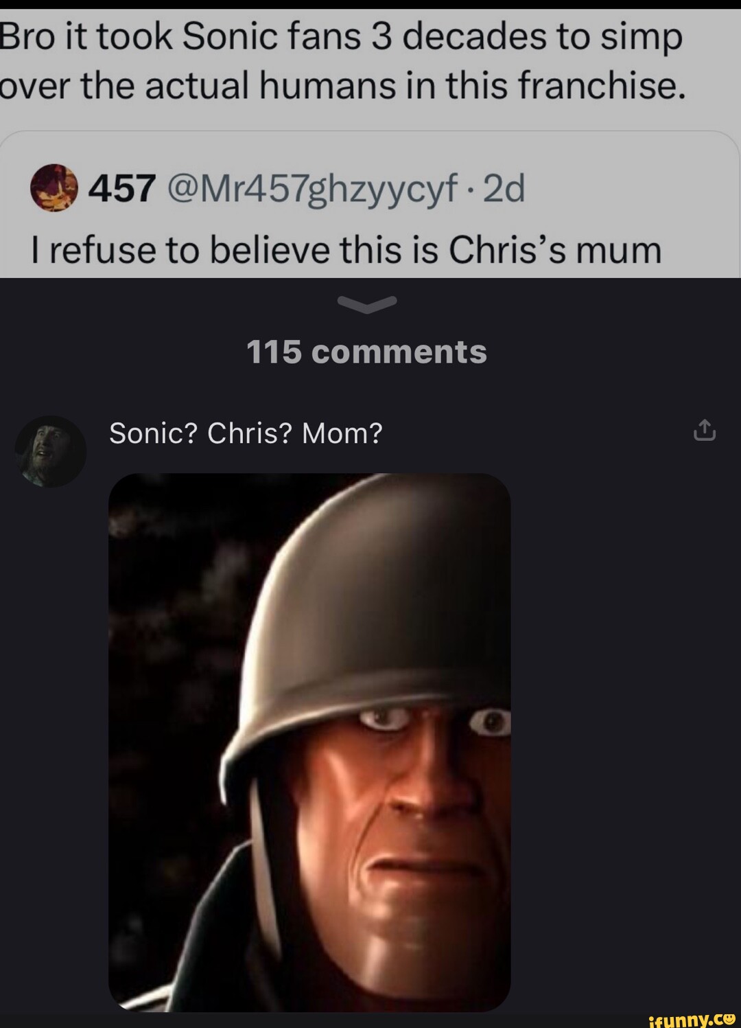 Bro it took Sonic fans 3 decades to simp over the actual humans in this ...