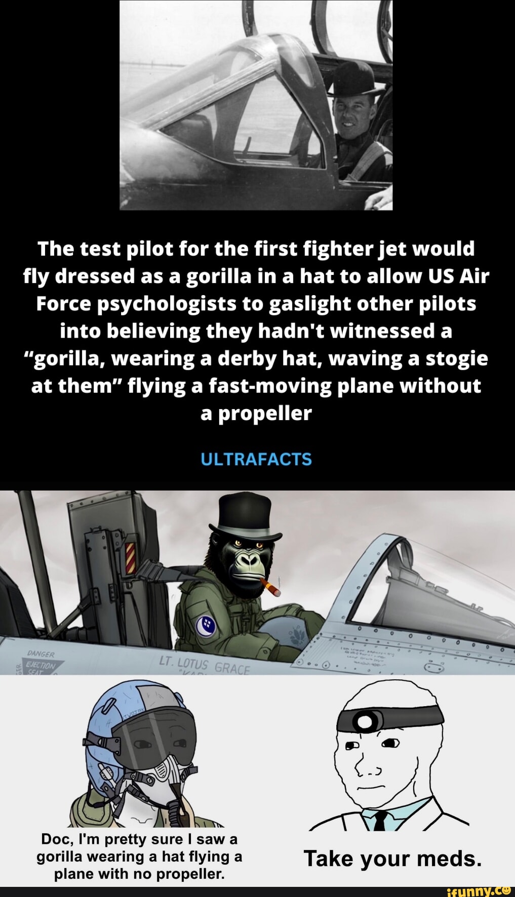The test pilot for the first fighter jet would fly dressed as a gorilla ...