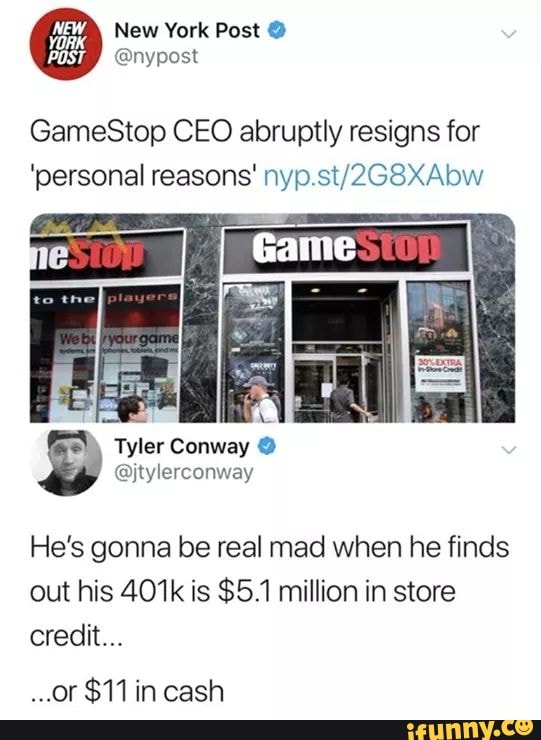 GameStop CEO abruptly resigns for 'personal reasons' nyp.st/2G8XAbw He ...