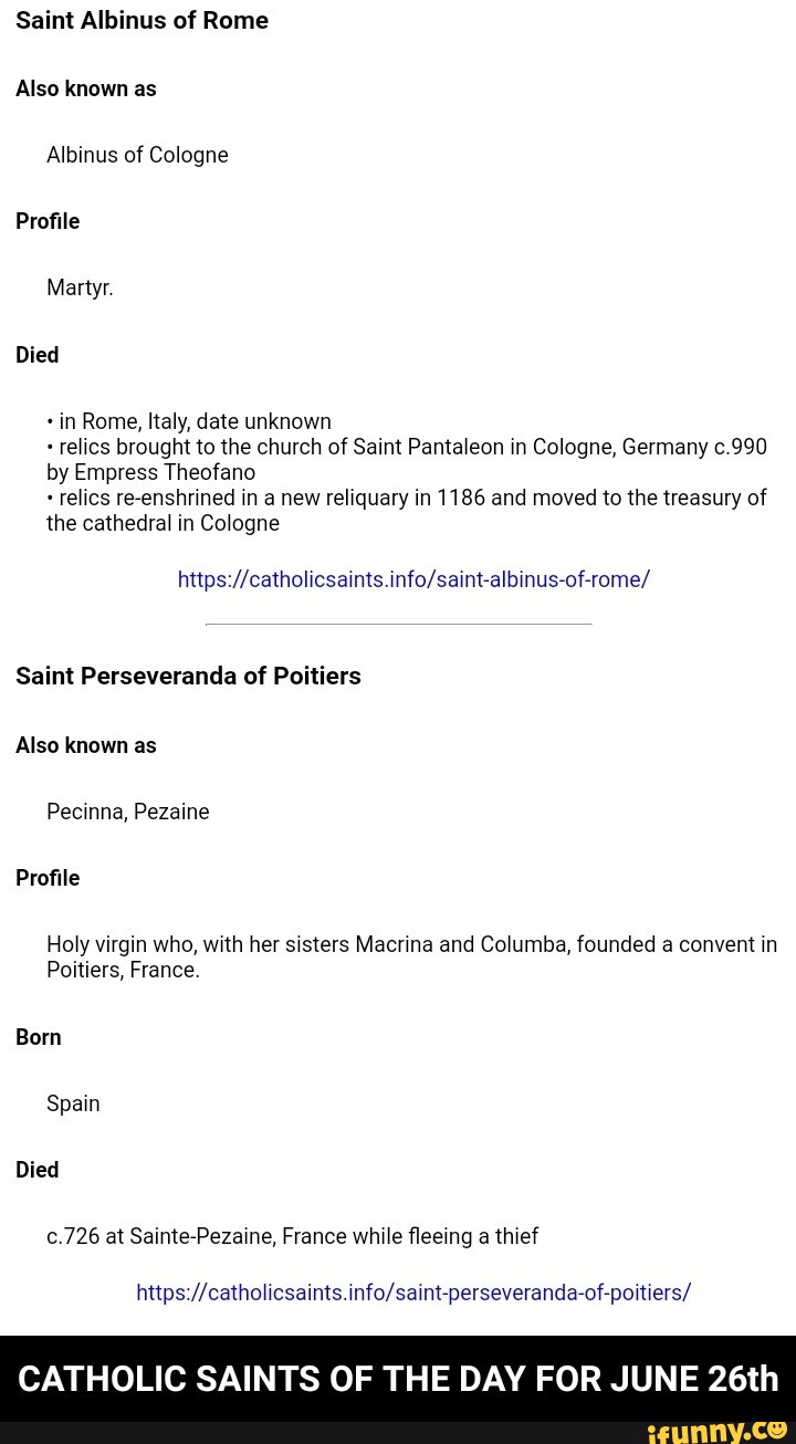 Saint Albinus of Rome Also known as Albinus of Cologne Profile Martyr ...