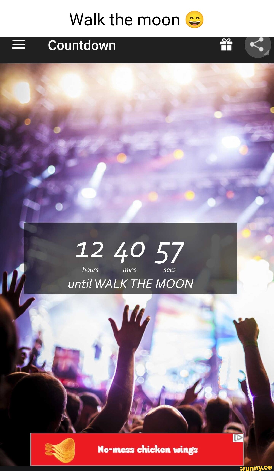 Walk the moon = Countdown GO secs until WALK THE MOON I Normess chicken wings - iFunny