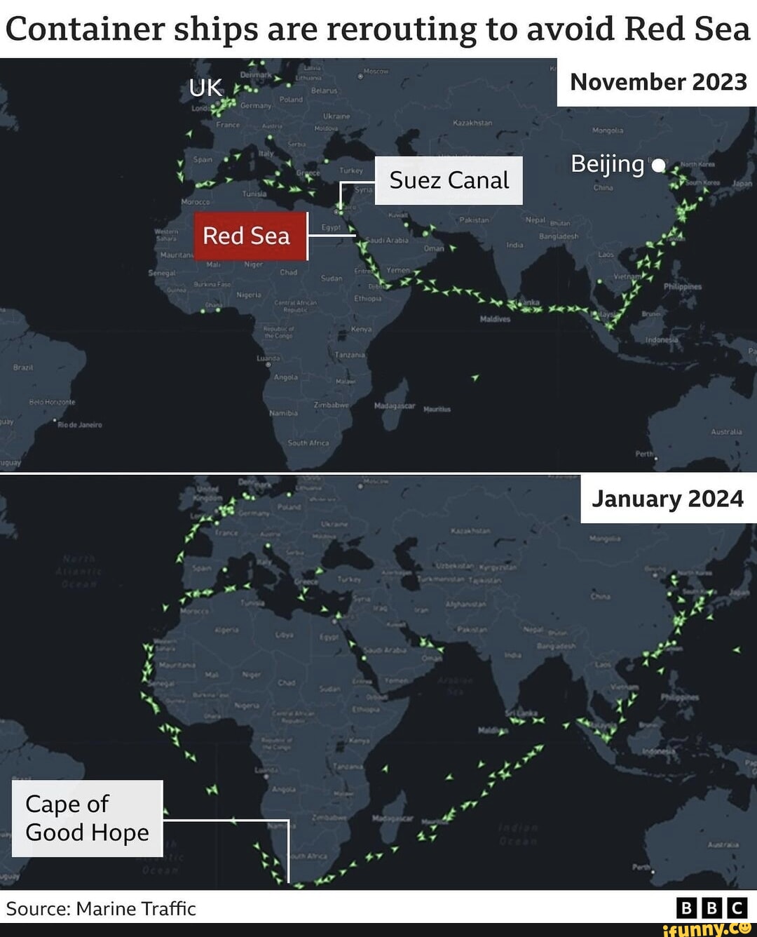 Container ships are rerouting to avoid Red Sea Suez Canal Red Sea ...