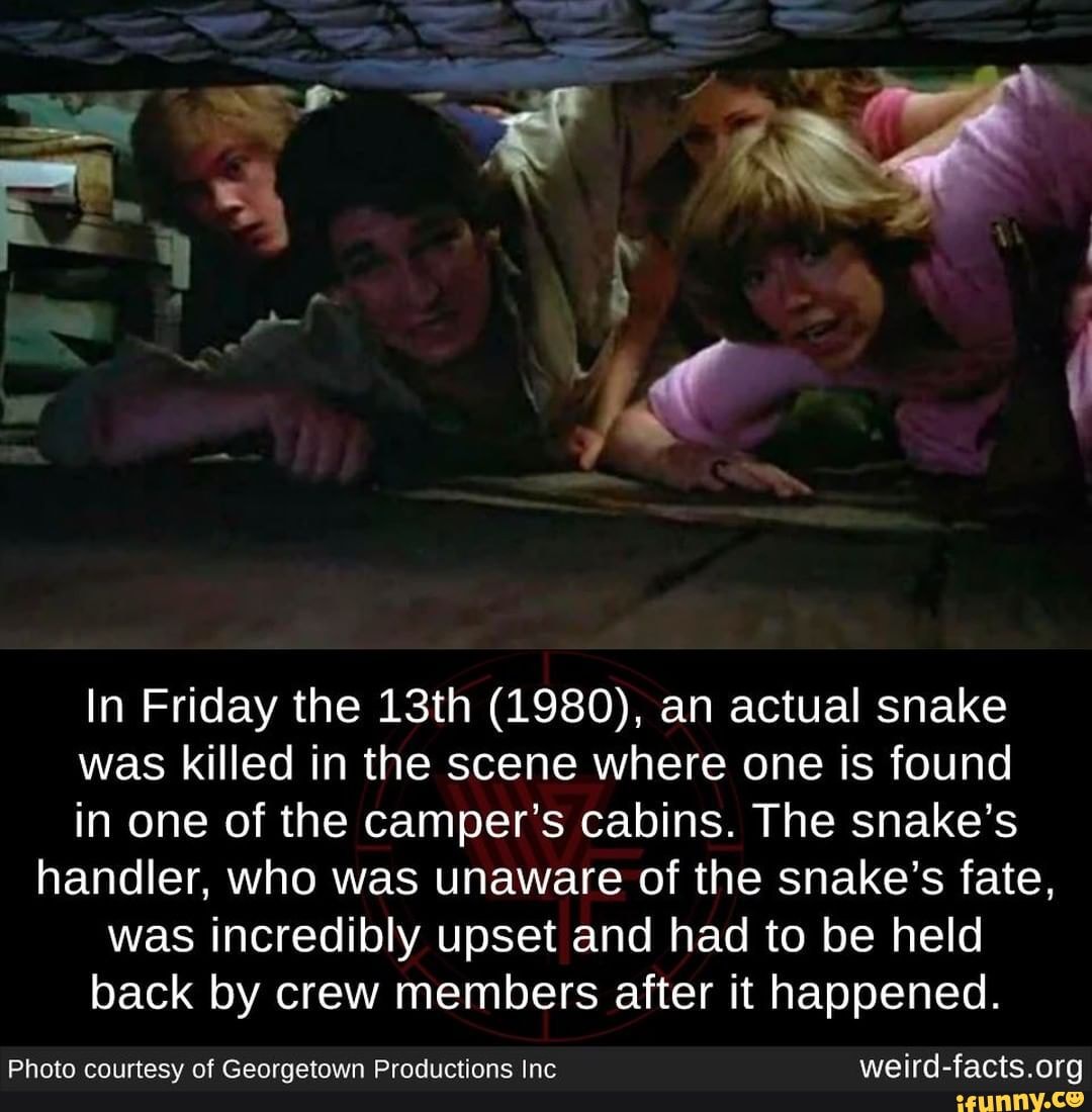 In Friday the 13th (1980), an actual snake was killed in the scene ...