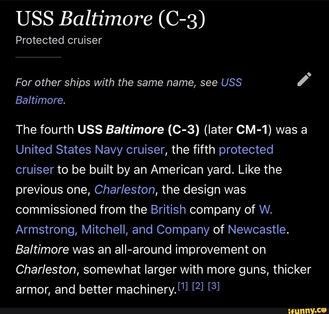 Protected/Peace Cruiser C-3 USS Baltimore - USS Baltimore Protected ...