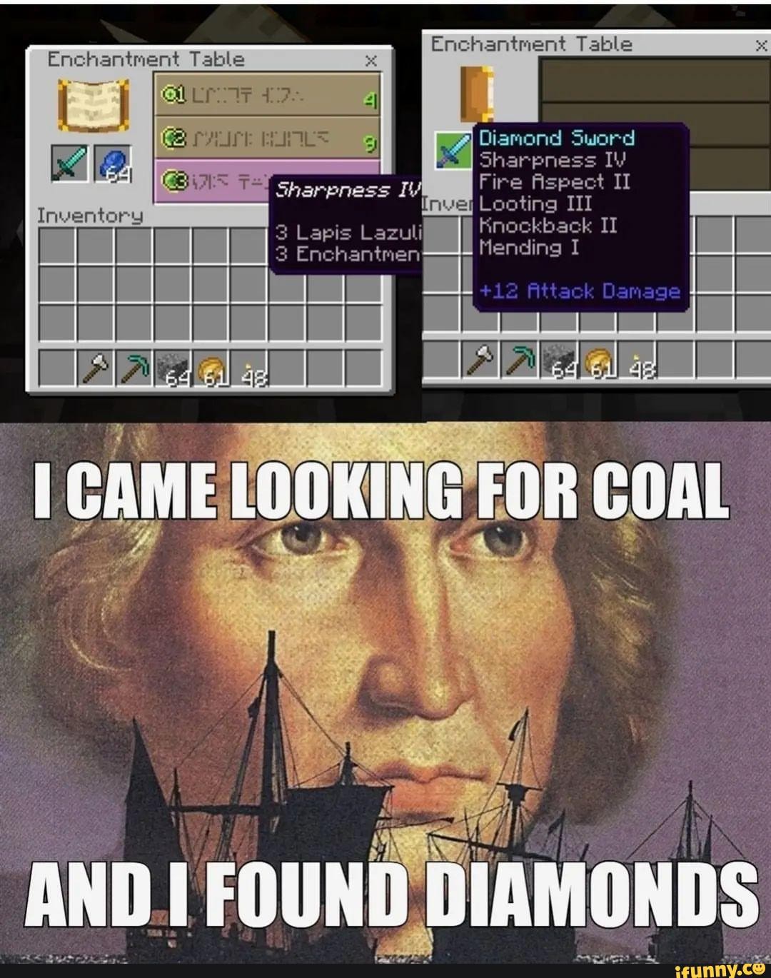 Enchantment Table Diamond Sword Fire Aspec Looting III 3 Lapis Lazuli ...