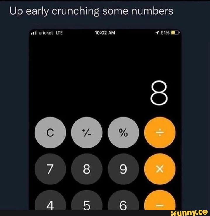 Up early crunching some numbers cricket LTE AM 751%) 7 3@ A 5 6 - iFunny