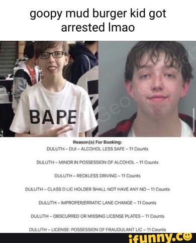 Goopy mud burger kid got arrested mao For Booking [DULUTH - DU~ ALCOHOL ...
