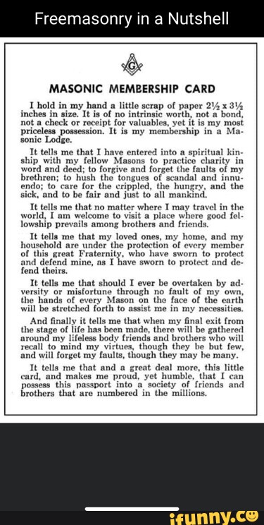 Freemasonry in a Nutshell MASONIC MEMBERSHIP CARD hold in my hand a ...