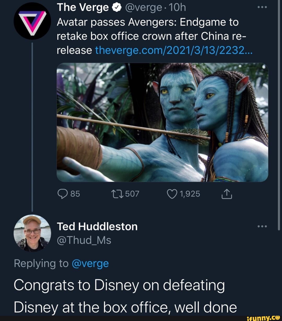 The Verge @ @verge- W Avatar passes Avengers: Endgame to retake box ...