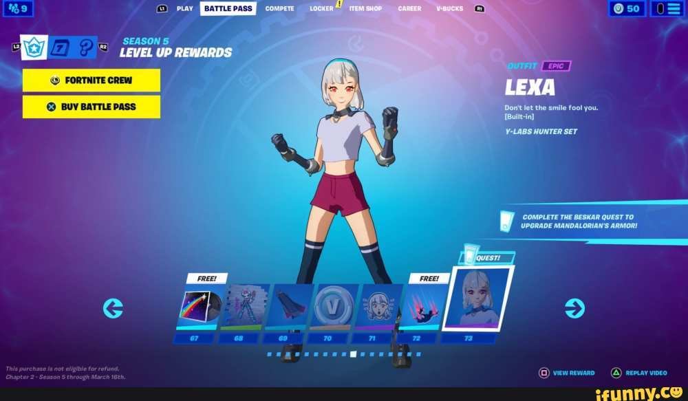 BATTLE PASS LEVEL UP REWARDS LEXA 'Dorit lat the emile fool you. HUNTER ...