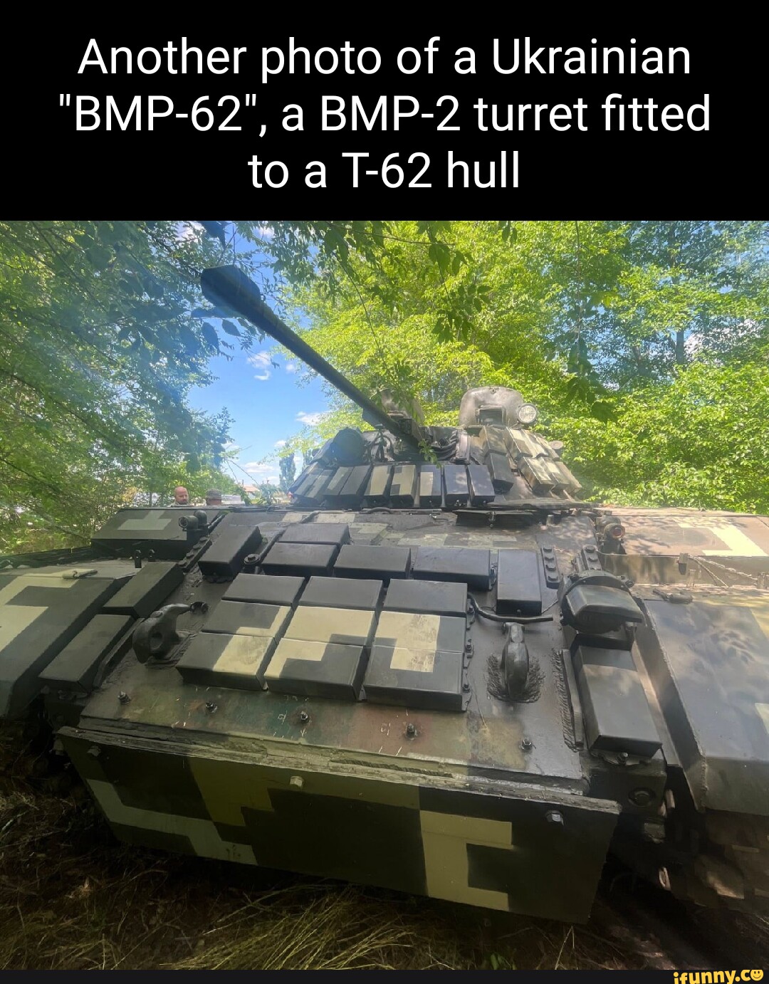 Another photo of a Ukrainian "BMP-62", a BMP-2 turret fitted to a T-62 ...