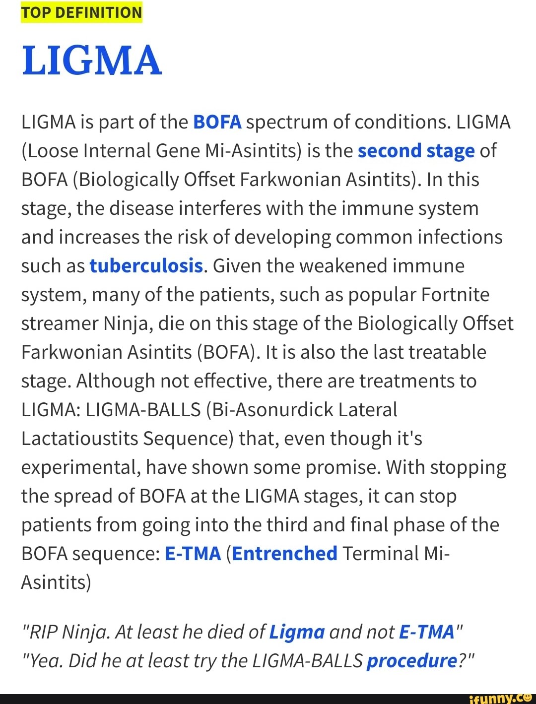 TOP DEFINITION LIGMA LIGMA is part of the BOFA spectrum of conditions ...