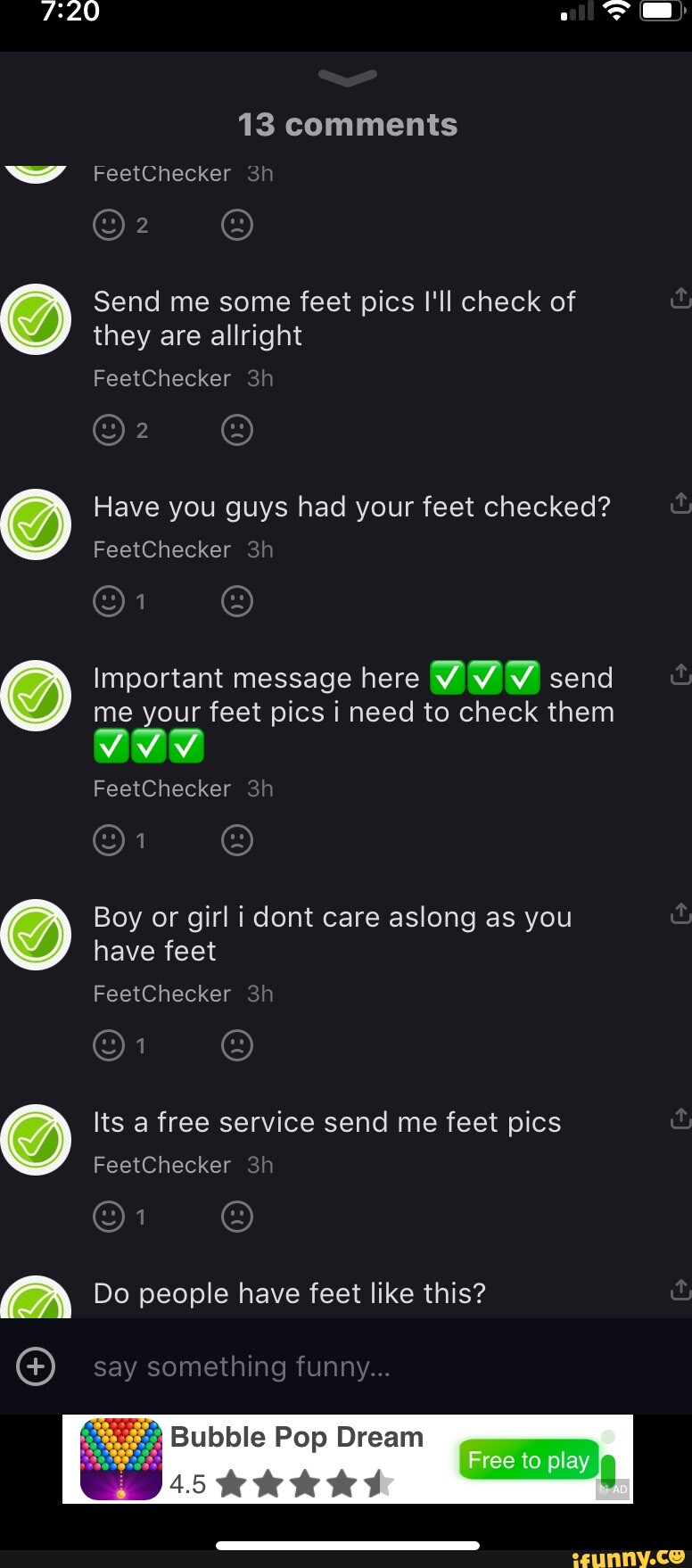 13 Comments FeetChecker Sh 2 Send me some feet pics I'll check of they ...
