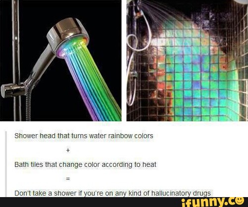 Shower head that turns water rainbow colors Bath tiles that change ...