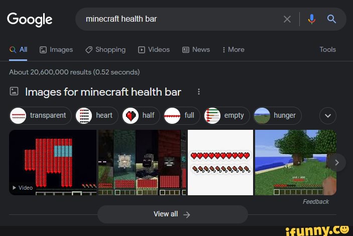 Google minecraft health bar QAl @images @ Shoppin) Videos News More ...
