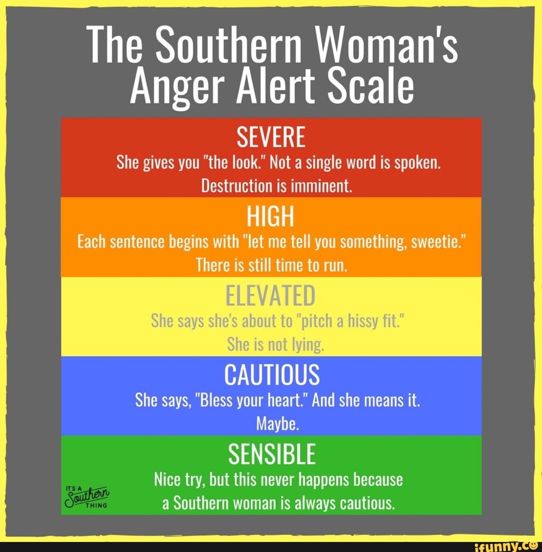 The Southern Woman's Anger Alert Scale SEVERE She gives you "the look ...