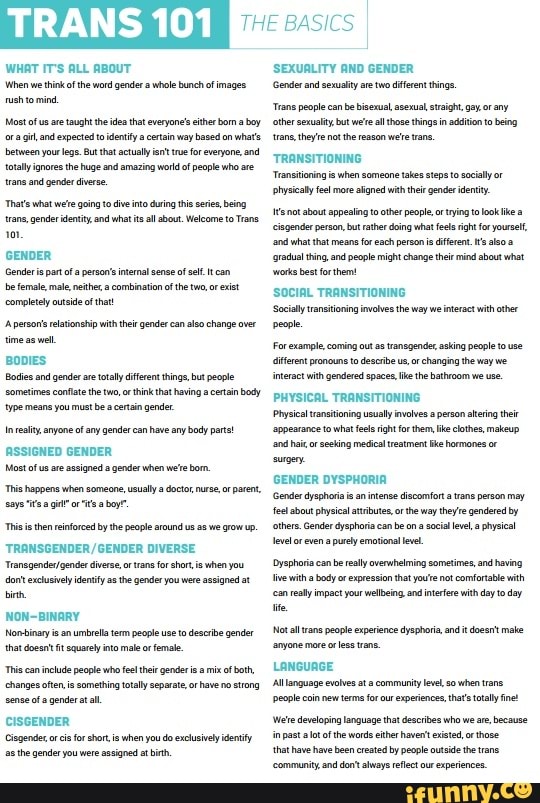 TRANS 101 WHAT IT'S ALL ABOUT When we think ofthe word gender a whole ...