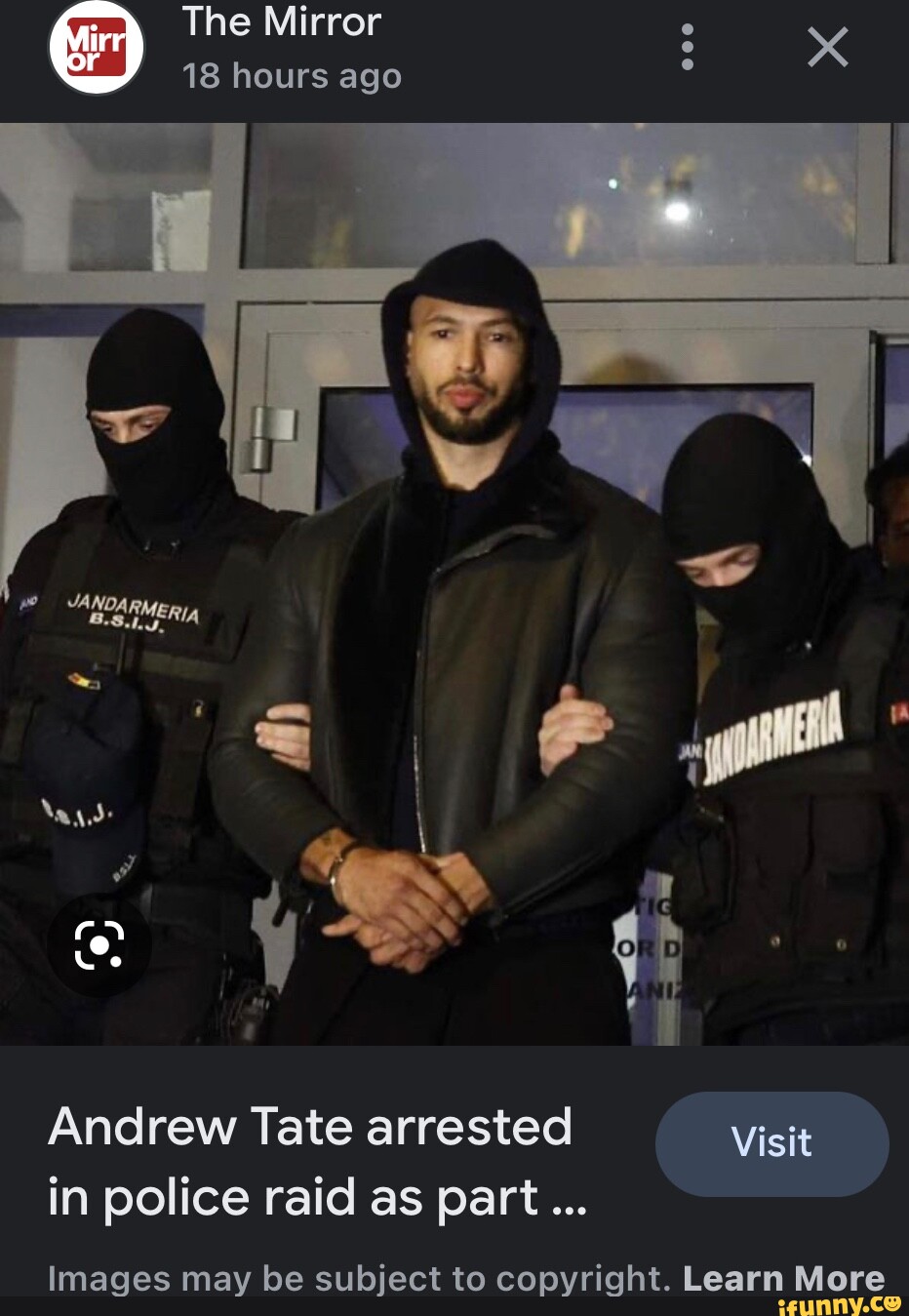 The Mirror x 18 hours ago Andrew Tate arrested in police raid as part ...