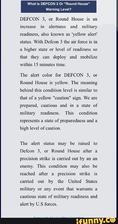 What Is DEFCON 3 Or "Round House" Warning Level? DEFCON 3, or Round ...