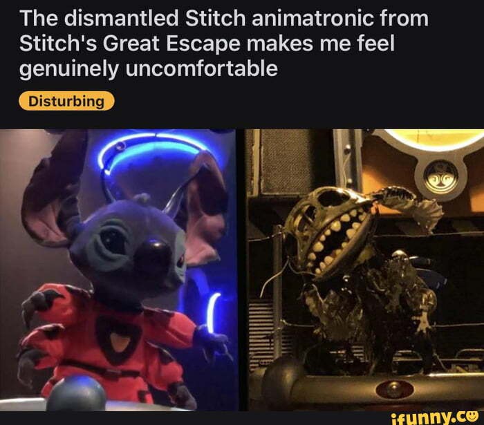 The dismantled Stitch animatronic from Stitch's Great Escape makes me ...