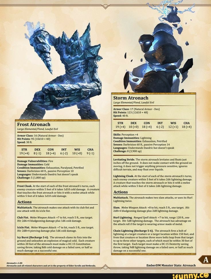 Frost Atronach Large Lawful Evil 'Armor Class: 16 (Natural Armor Dex ...