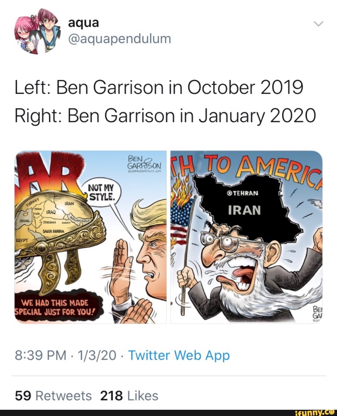 Left: Ben Garrison in October 2019 Right: Ben Garrison in January 2020 ...