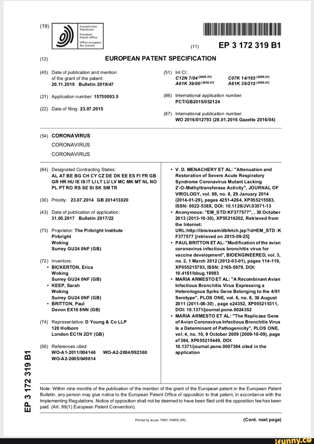 3 172 319 Europstsches Patentamt Patent Office LI EUROPEAN PATENT ...