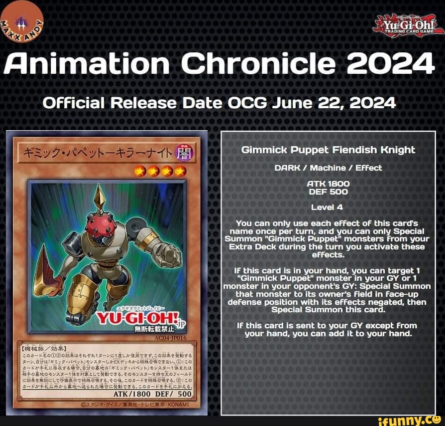 Animation Chronicle 2024 Official Release Date OCG June 22, 2024 Gimmick Puppet Fiendish Knight ...