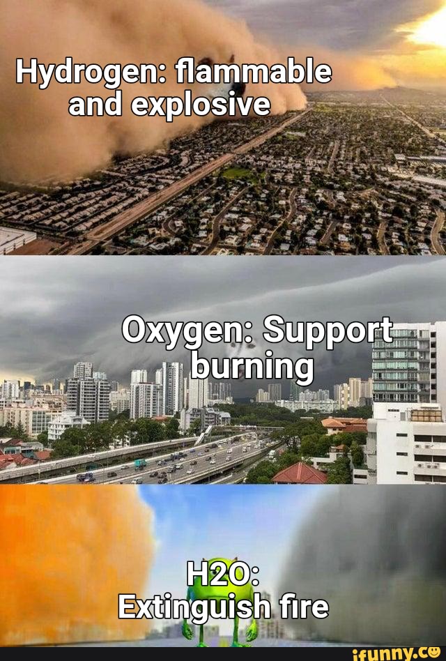 Hydrogen: flammable and explosive Oxygen: Support burning Extinguish ...