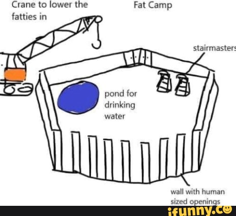 Crane to lower the Fat Camp fatties in stairmaster: pond for drinking ...