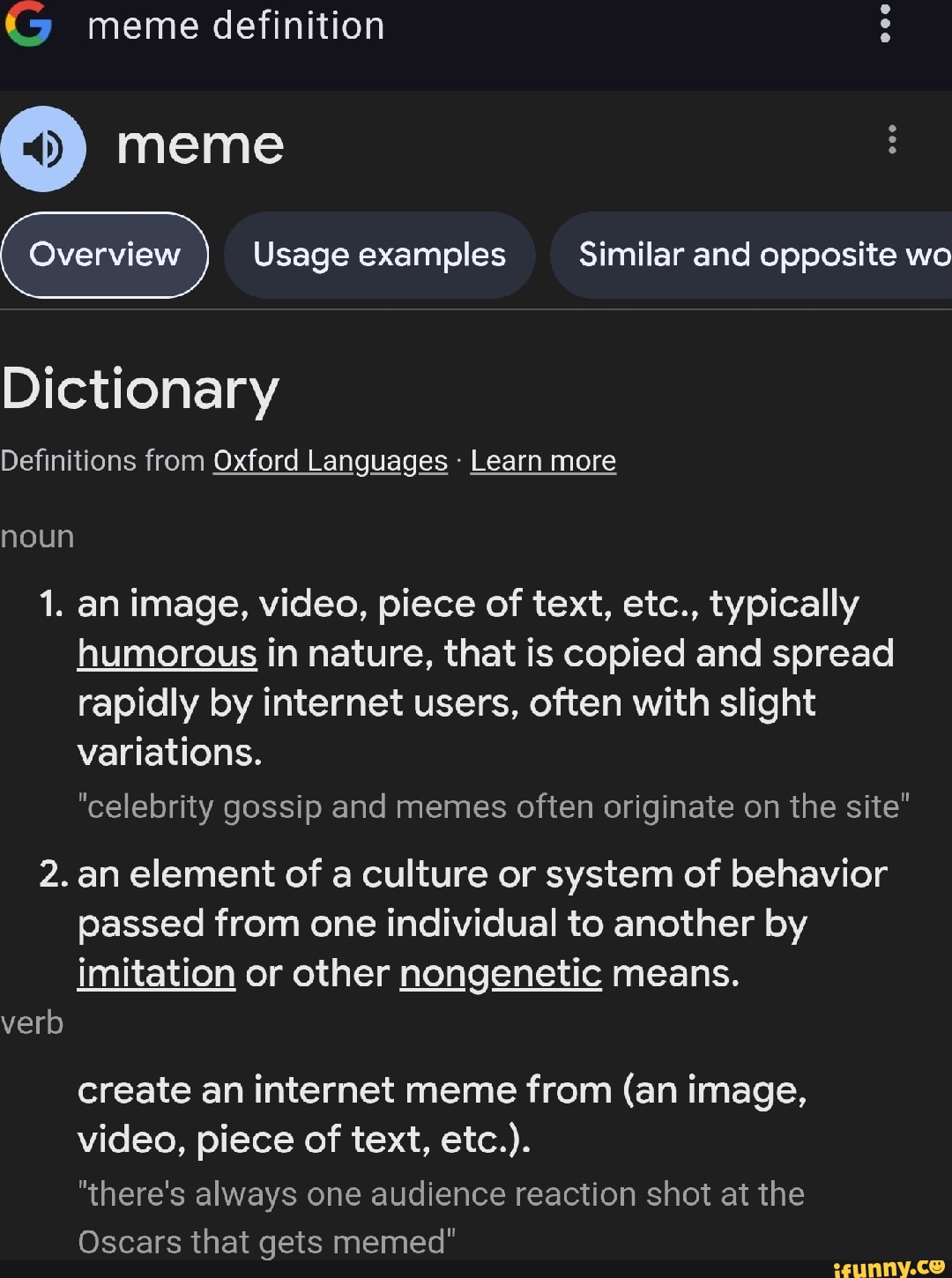 Meme definition meme Overview Usage examples Similar and opposite wo ...