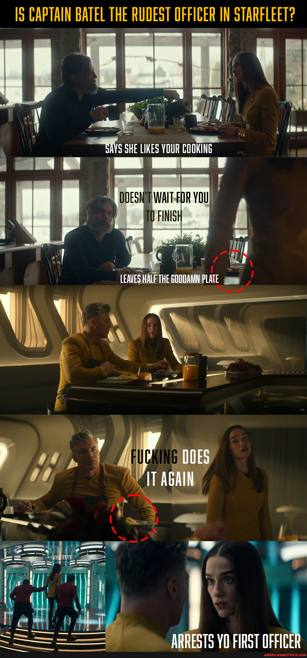 CAPTAIN BATEL THE RUDEST OFFICER IN STARFLEET? SAVS SHE LIKES YOUR COOKING LEAVES HALF THE ...