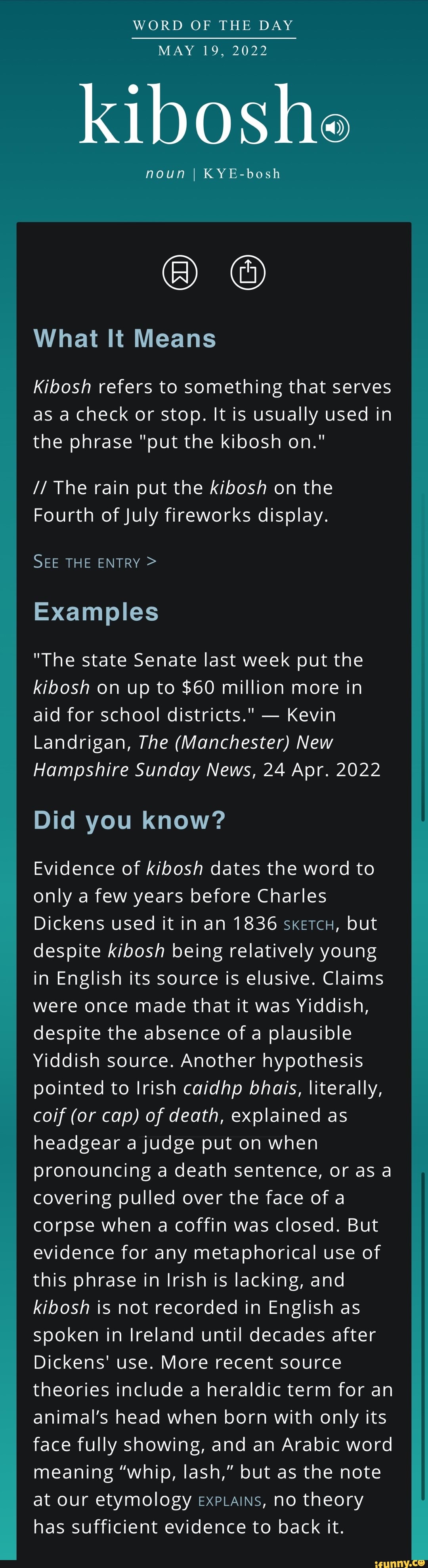 Kibosh memes. Best Collection of funny Kibosh pictures on iFunny