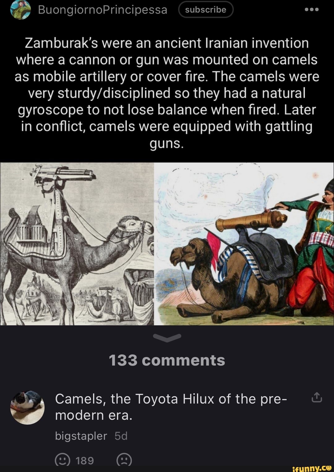 Zamburak's were an ancient Iranian invention where a cannon or gun was ...