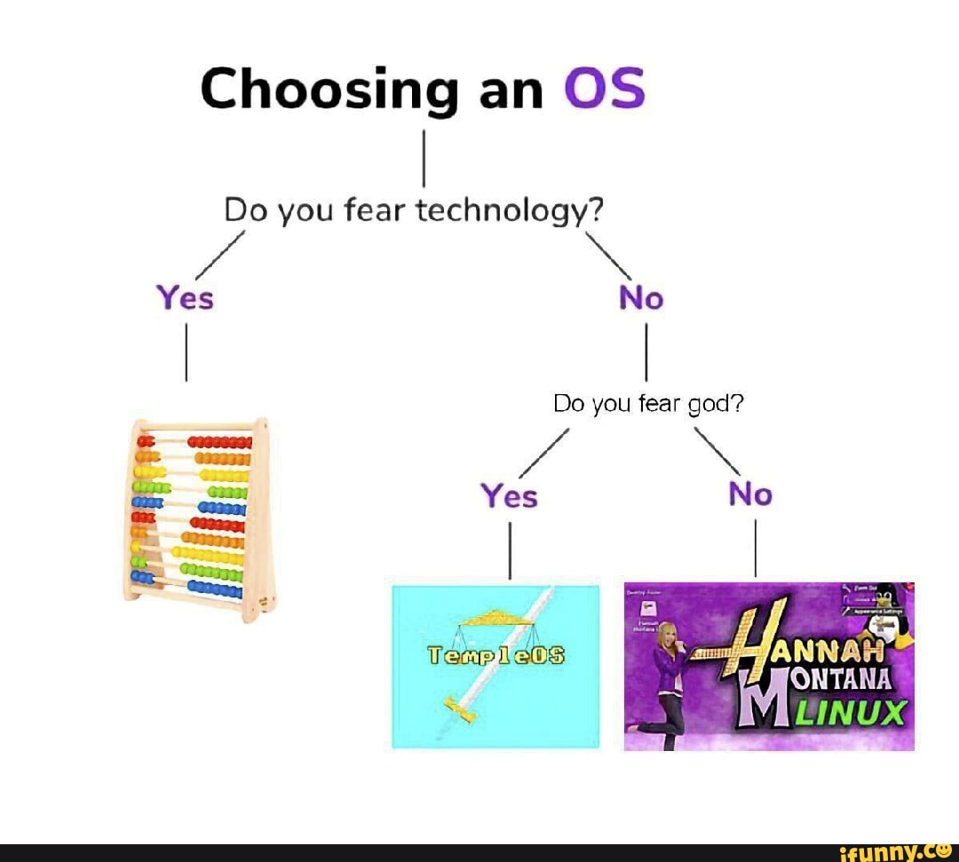 Choosing an OS I Do you fear technology? Yes No Do you fear god? Yes No ...
