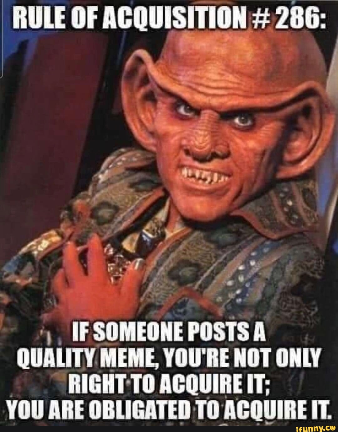 RULE OF ACQUISITION 286: Wire ASS IFSOMEONE POSTS A QUALITY MEME YOU'RE ...