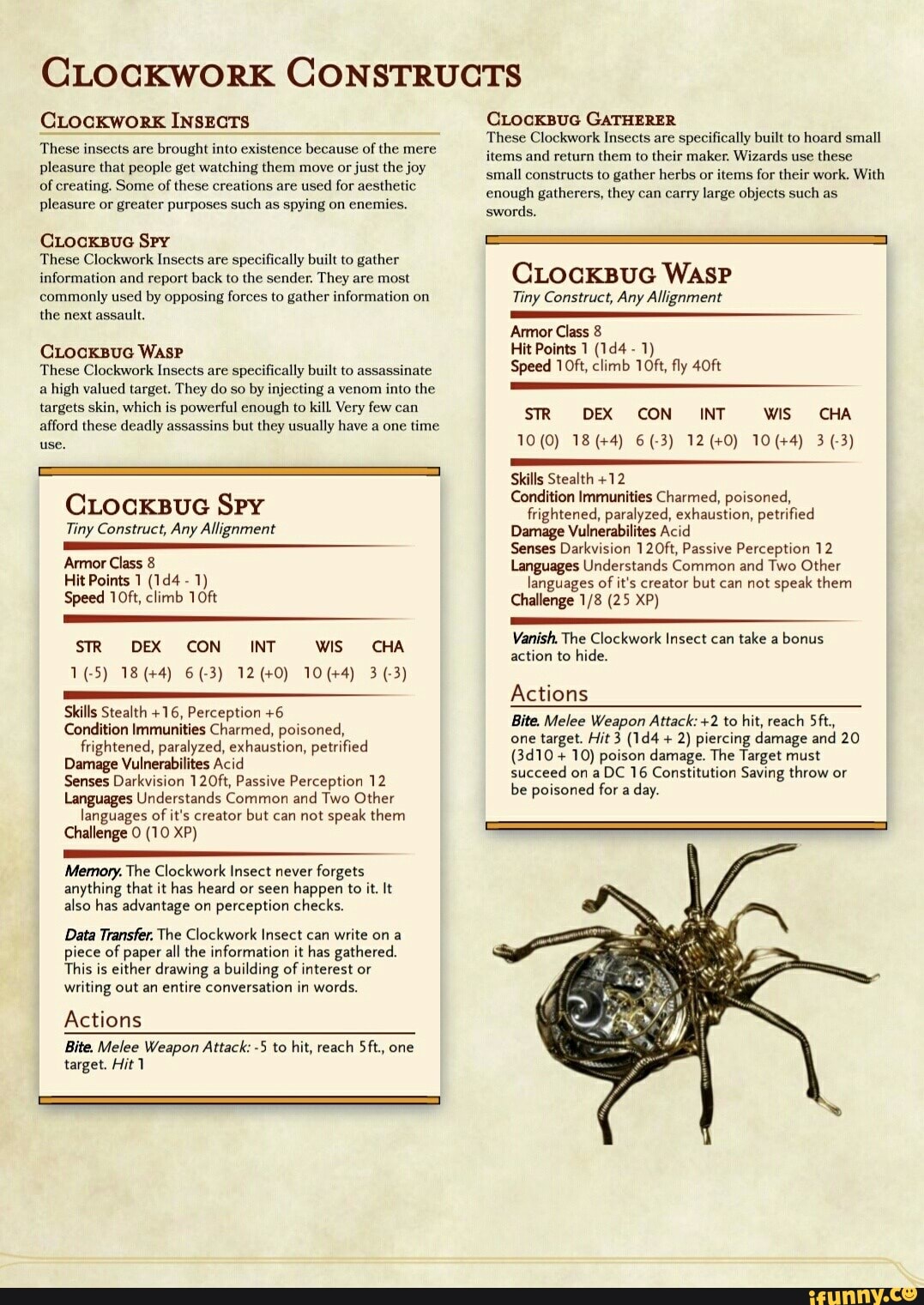 CLOCKWORK CONSTRUCTS CLockwork INSECTS _ These insects are brought into ...